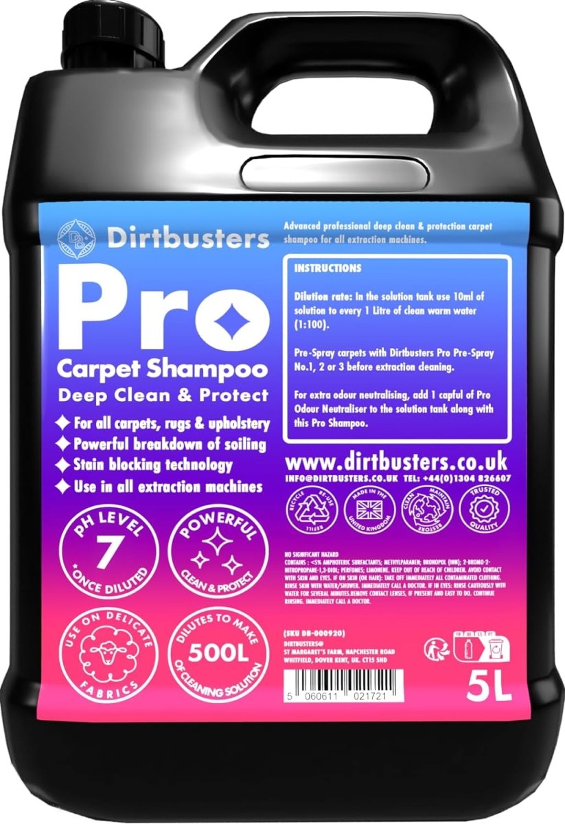 Pro Carpet Cleaner Shampoo, Deep Clean & Protect (5L) | Dirtbusters