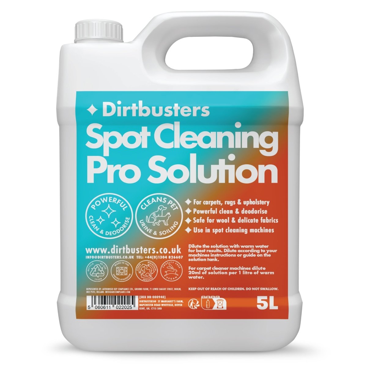 Dirtbusters Spot Cleaning Solution Carpet Cleaner Shampoo (5L) Dirtbusters