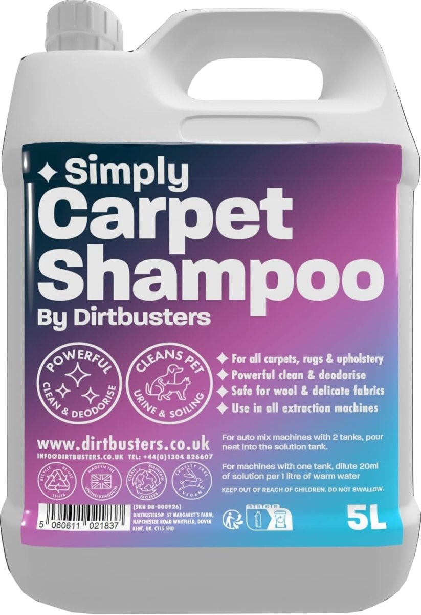 Simply Carpet Cleaner Shampoo Solution (5L & 1L Sizes) Dirtbusters